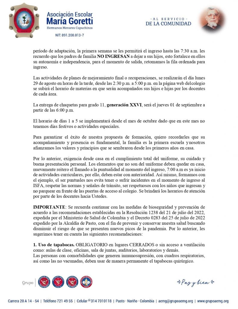 Circular 013 – Inicio de clases año escolar 2022-2023 – Instituto San ... Circular 013 – Inicio de clases año escolar 2022-2023 – Instituto San ...